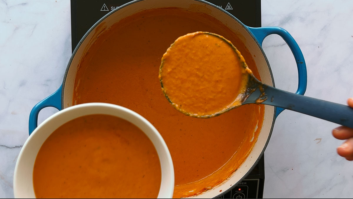 Creamy Roasted Red Pepper Bisque - Soup & Sammie